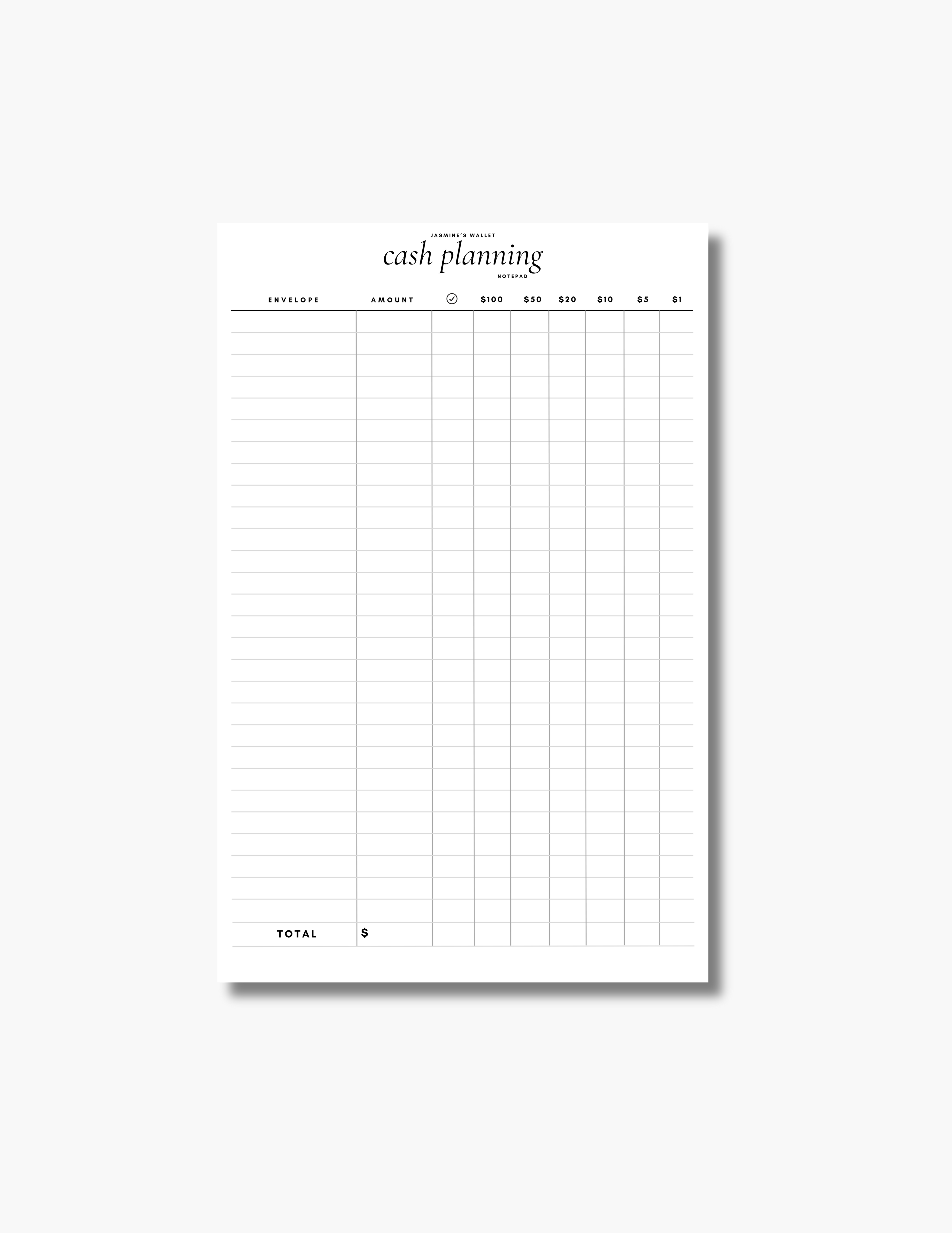Cash Planning Notepad – Jasmine’s Wallet